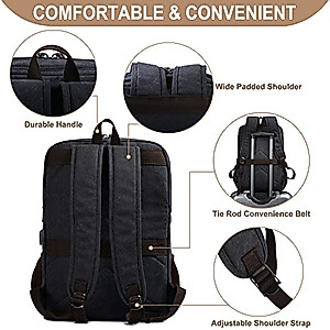 Canvas Vintage Laptop Backpack for Women Men, College Computer Bookbag Fits 17.3 Inch Laptop (Black)