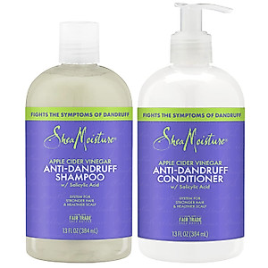 SheaMoisture Anti-Dandruff Shampoo & Conditioner Set – Apple Cider Vinegar Scalp Treatment w/Salicylic Acid, Hair Strengthening, 12 Oz Ea