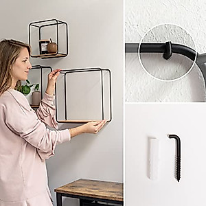 Kazai. Wall Shelves -Jona- | 3-Part Shelving Unit Made of Metal and Real Wood Veneer | Wall Decor, Storage and Book Shelf for Bathroom, Living Room, Kitchen, Bedroom and More | Oak