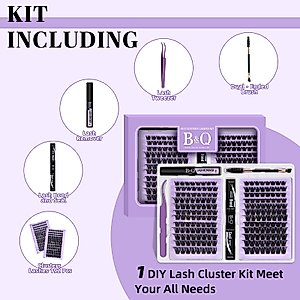 B&Q Lash Extension Kit 192 PCS Eyelash Extension Kit D Curl Lash Clusters Kit Wispy Individual Lash Kit DIY Lash Extension Kit with Lash Glue and Remover Applications (B05+B06, Kit)