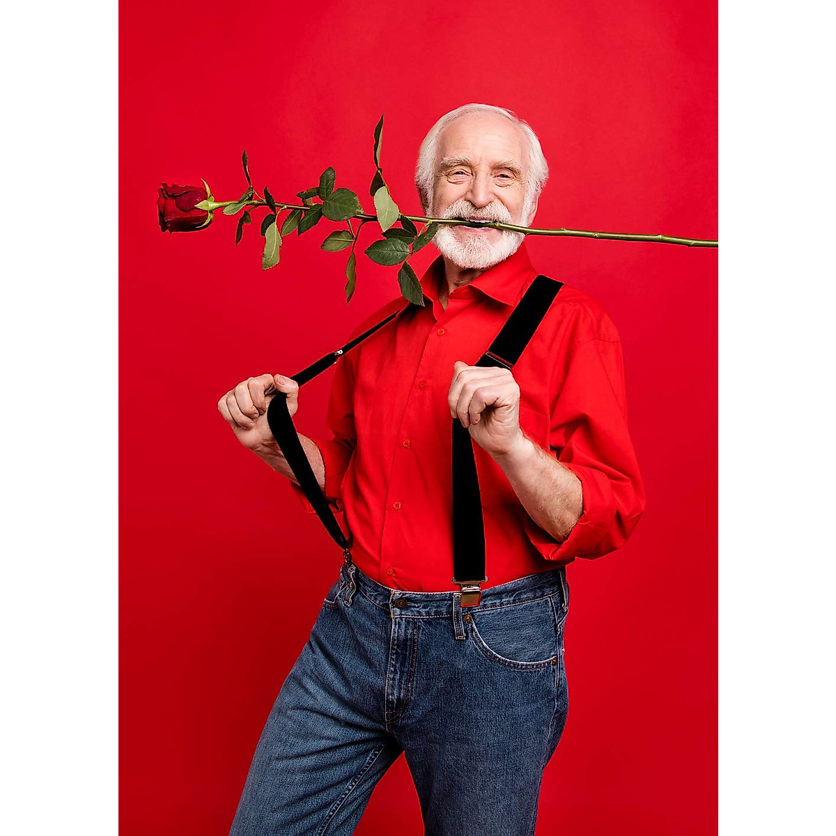 Moulen Men's X-Back 2 Inches Wide Heavy Duty Clips Adjustable Suspenders, Black, Size Large