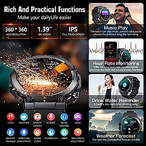 Smart Watches for Men,1.39” Military Grade Waterproof Fitness watches with Bluetooth(Answer/Make Call) ,Smartwatch for Android and iPhone Compatible, with Heart Rate, blood pressure, body temperature