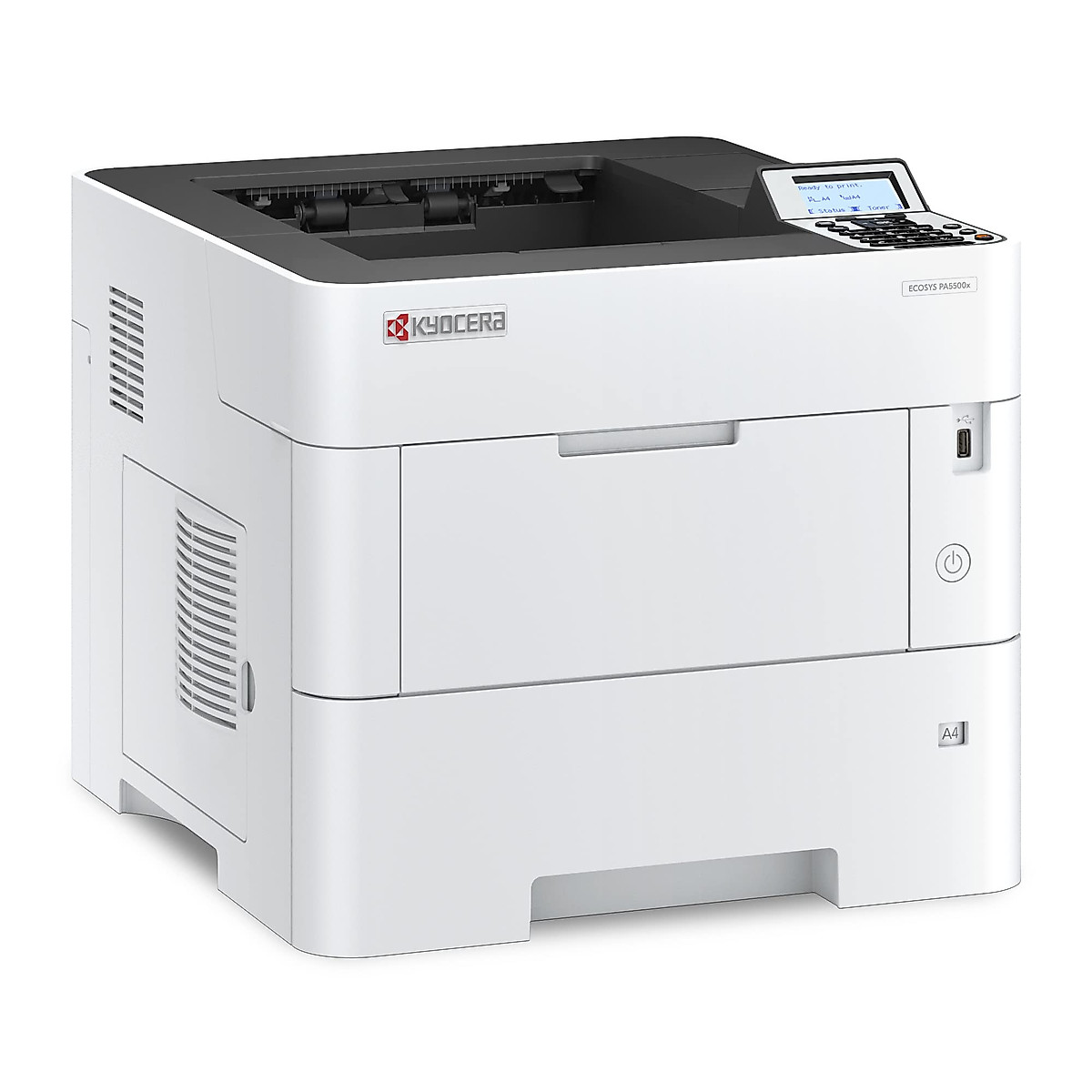 Kyocera ECOSYS PA5500x Monochrome Laser Printer, 57 ppm, 600 x 600 dpi and Up to Fine 1200 dpi, 600 Sheet Tray, 100 Sheet MPT, Duplex, 5 Line LCD w/Hard Key Panel, Gigabit Ethernet, USB, 512 MB