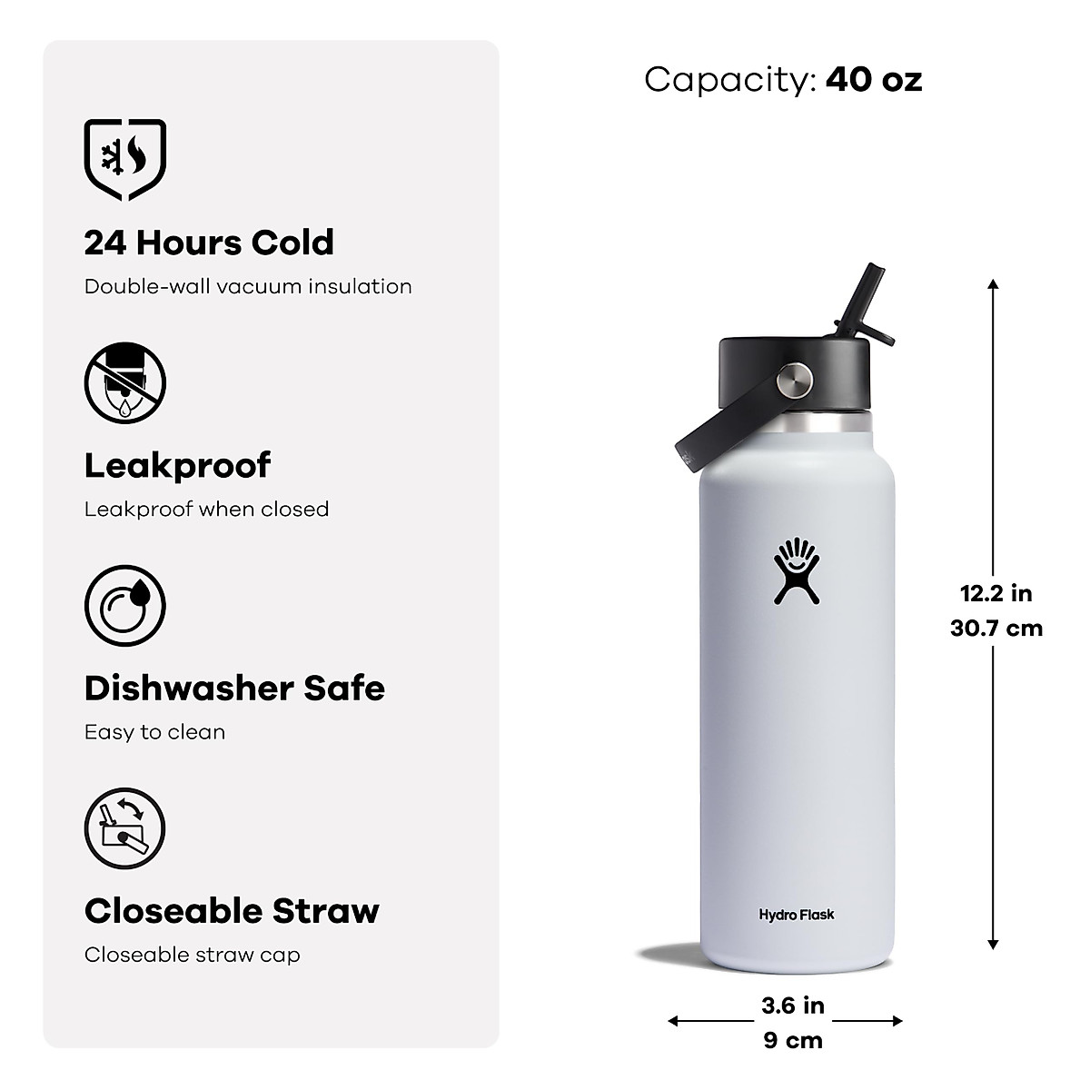 Hydro Flask Wide Flex Straw Cap White 40 Oz