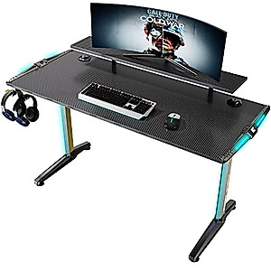 EUREKA ERGONOMIC & Call of DutyⓇ Gaming Desk,55 Inch Gaming Computer Desk with RGB Led Lights, Gamer Desk with Large Monitor Stand Shelf, Dual Headphone Hook Gaming Table Computer Home Office Desk