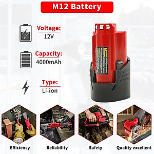 orstaimer 2Packs 4.0Ah 12V M12 Lithium Ion Battery for 12 Volt Max Replacement Battery Compatible with Milwaukee M12 48-11-2420 48-11-2411 48-11-2401 48-11-2402 48-11-2401 Cordless Power Tools