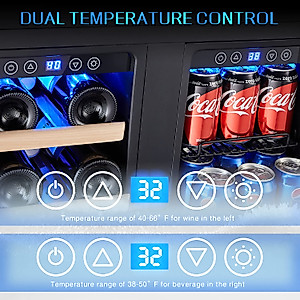 Kalamera Wine and Beverage Refrigerator, 24 inch Wine Fridge Dual Zone Hold 20 Bottles and 78 Cans, Digital Touch Control, Built-In or Freestanding