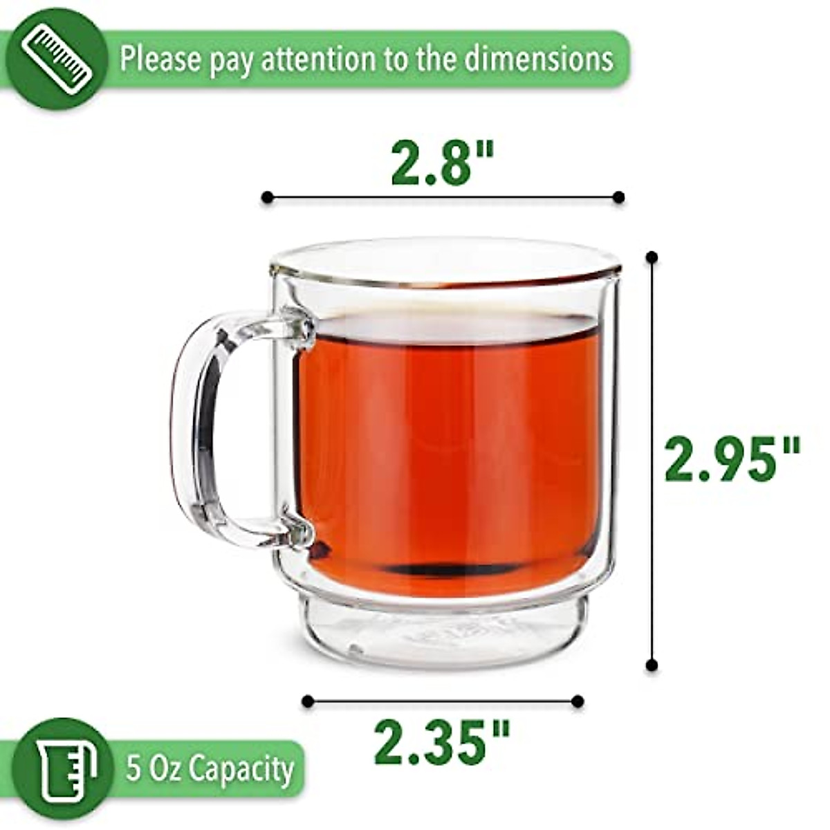 BTaT- Stackable Espresso Cups, Demitasse Cups, Set of 4 (5.0 oz, 150 ml), Glass Coffee Mugs, Double Wall Glass Cups, Clear Coffee Cup, Tea Glass, Espresso Glass, Glass Tea Cups, Mother's Day Gift