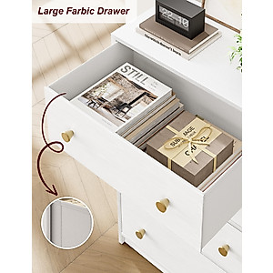 Nicehill White Dresser for Bedroom with 5 Drawers, Fabric Dresser Storage Tower, Chest of Drawers for Closet, Living Room, Hallway, Entryway, Woodeen Dresser（White）