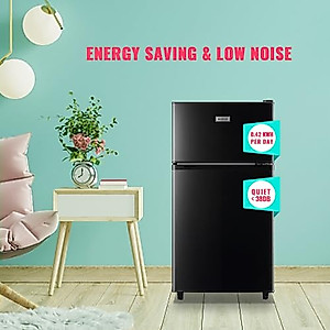 WANAI Small Refrigerator with Freezer 3.5 Cu.Ft Mini Fridge with Freezer on Top Double Door Small Fridge for Bedroom Dorm Room College Office Black