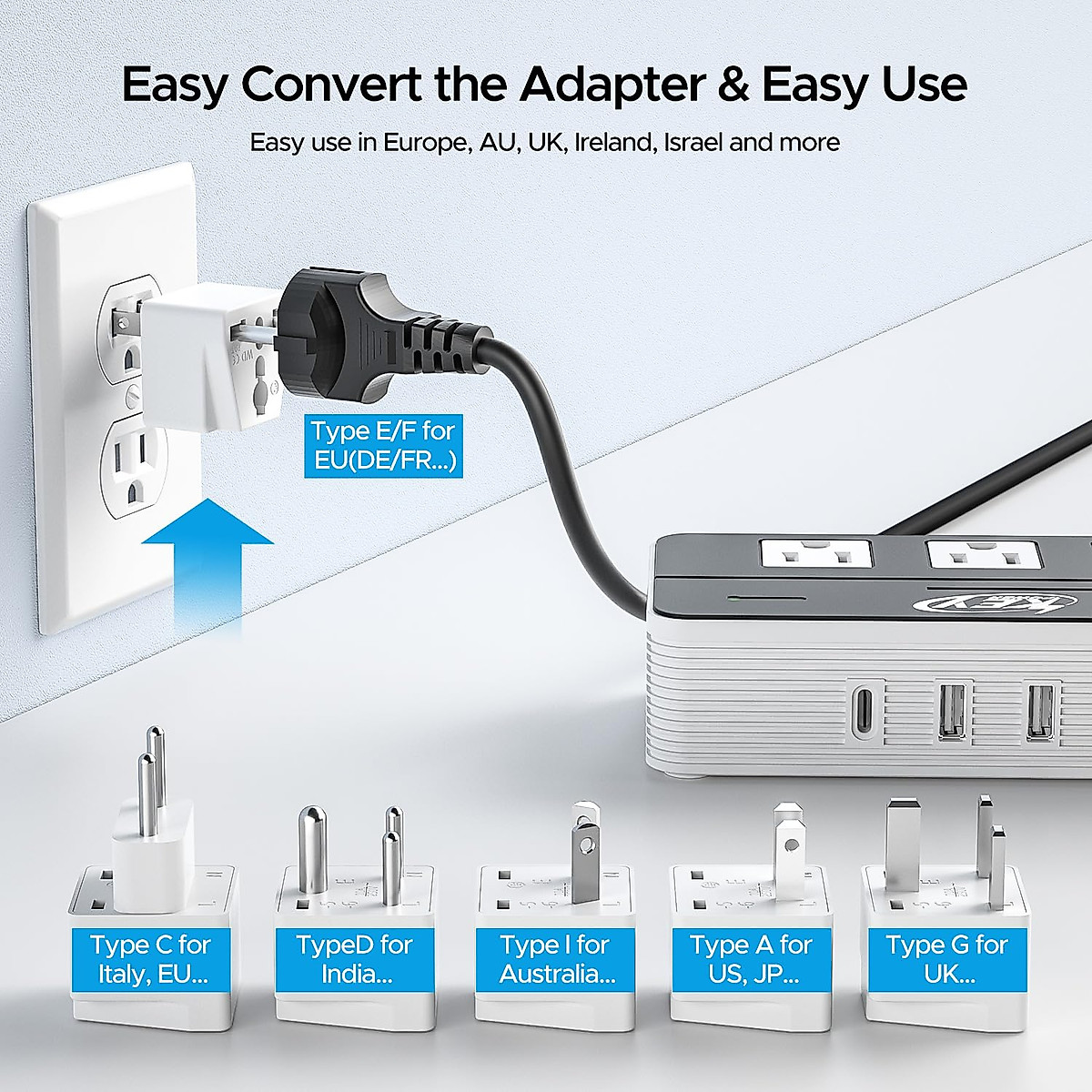 Key Power 230-Watt Step Down 220V to 110V Voltage Converter & International Travel Adapter/Power Converter with USB-C Port 18W - [Use for USA Appliance Overseas in Europe, AU, UK, Ireland, etc.]