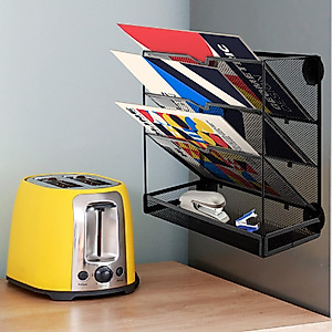 Paddsun 4-Tier Magnetic File Holder Wall File Organizer, Magnetic File Holder for Refrigerator, No Drilling Installation Magnetic Mail Holder for File Cabinets, Whiteboard for Office Home