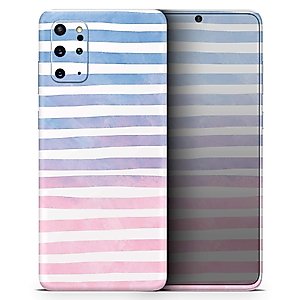 DesignSkinz Pink to Blue Watercolor Ombre Stripes Protective Vinyl Decal Wrap Skin Cover Compatible with The Samsung Galaxy S20 (Screen Trim & Back Glass Skin)