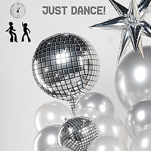 yeewaka silver disco party balloon garland arch kit 140cs with disco ball star mylar balloon for disco theme Birthday party graduation prom decorations
