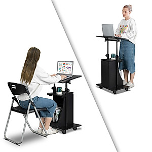 VINGLI Lectern Podium Stand, Mobile Height Adjustable Church Classroom Lecture, Portable Presentation Concert Podium, Reading or Laptop Desk with Edge Stopper, Black