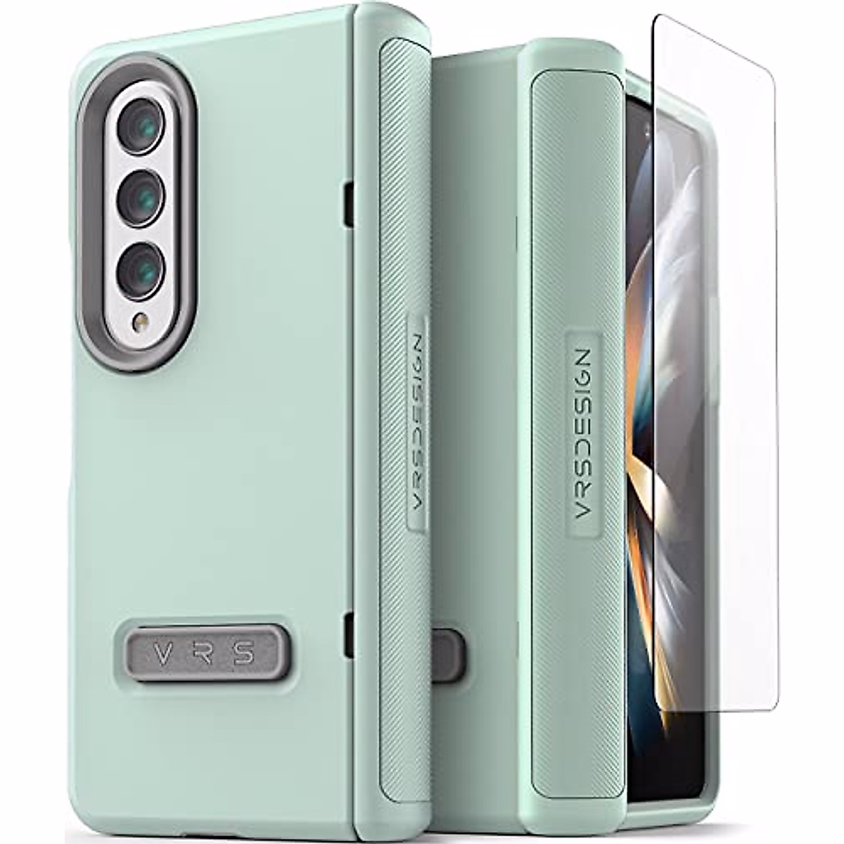 VRS DESIGN Terra Guard Modern for Galaxy Z Fold 4 5G (2022), Premium Modern Neat Style [Anti Scratch Hinge Protection] Case with Tempered Glass Screen Protector (Mint)