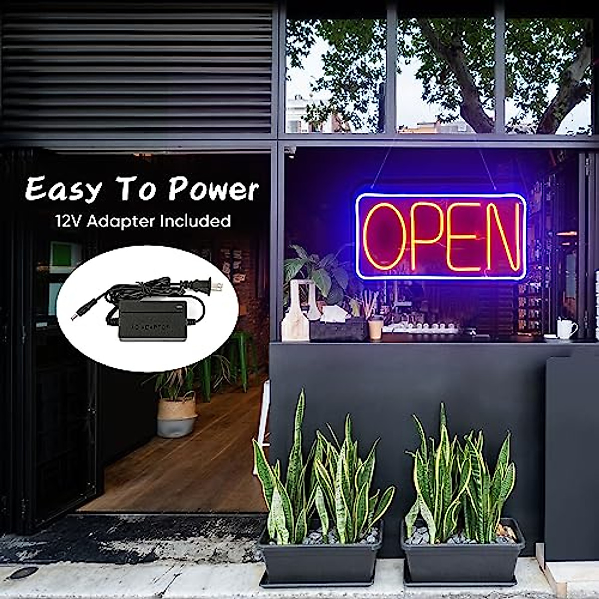KANAYA 20 Inch Open Sign, LED Open Signs for Business Dimmable, Bright Neon Open Sign Window Storefront for Restaurant Hotel Salon Bar Cafe Office, Power Adapter Included (Red&Blue/Horizontal)