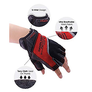 HANDLANDY Fingerless Work Gloves for Men, Half Finger Working Glove Grip Shock-Absorbing Breathable Uwrist TPR Anti-collision Gloves for Mens & Women (L)