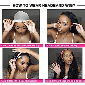 Headband Wigs Deep Wave for Black Women 150% Density Brazilian Virgin Human Hair None Lace Front Wigs Machine Made Wigs Glueless Headband Curly Human Hair Wig 18 Inch