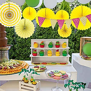 LRCXL 12PCS Party Hanging Paper Fans Set, Fiesta Round Pattern Paper Garlands Decoration Party Supplies for New Year Baby Shower Birthday Wedding Graduation Events Accessories (Yellow)