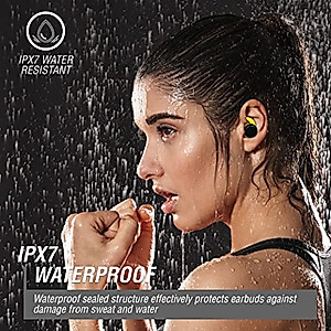 Volkano Momentum Series Sports Earbuds Bluetooth Wireless - Wireless Earphones with Removable Ear Hooks, Waterproof True Wireless Sports Earbuds, Running & Workout Bluetooth Earphones (Yellow)