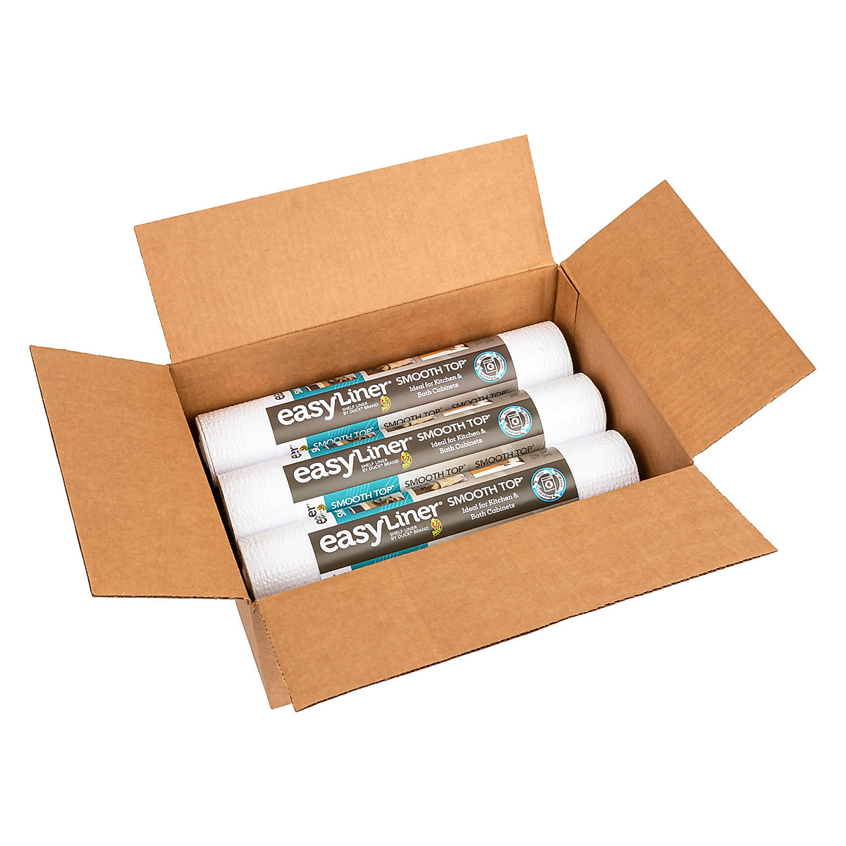Duck Smooth Top Easy Liner Shelf Liner, 12 Inch x 10 Feet (6 Rolls), White
