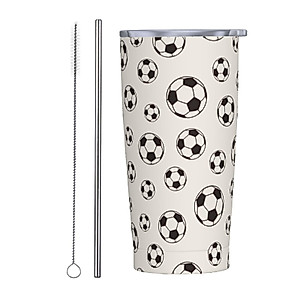 JASROTAO Soccer Balls Tumbler, Sports 20oz Stainless Steel Insulated Travel Tumbler,Travel Coffee Mug with Lid and Straw Cups Gifts for Women Men