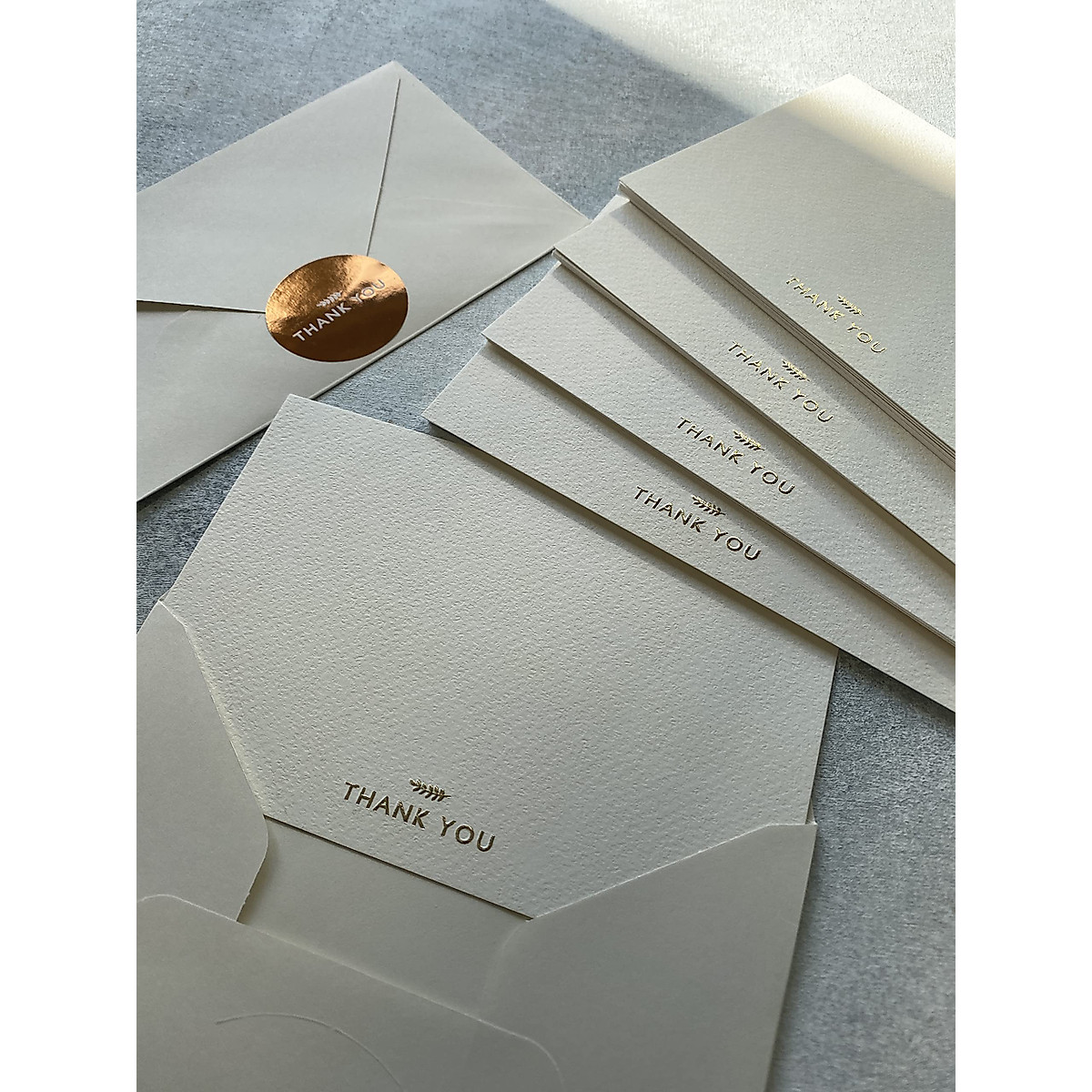 RUN2PRINT (36 Pack) Thank You Cards With Envelopes & Gift of 36 Foiled Stickers - Elegant Emboss Rose Gold Foil Pressed Blank Notes Wedding All Occasion Cards (Ivory)