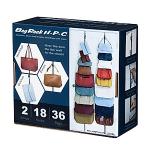 Perfect Curve Purse Rack HPC | Over The Door Purse Organizer | Purse Organizer for Wall | Purse Organizer for Closet | Updated Design | New Clips | Two Straps | Holds Up to 18 Bags | Black