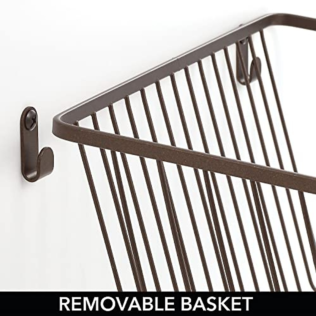 mDesign Metal Wire Wall Mounted Storage Organizer Basket Bin for Kitchen, Bedroom, Bathroom - Mountable Hanging Organization in Pantry, Closet, and Cabinet - Unity Collection - 2 Pack - Bronze