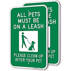 SmartSign All Pets Must Be On Leash Sign - 2 Pack, Please Clean Up After Your Pet Sign, 18 x 12 inch, 2mm Thick Aluminum Composite, Green and White, Made in USA