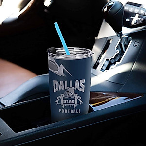 Custom Dallas Tumbler 20oz Stainless Steel with Lid & Straw Personalized Football Fans Gifts for Women Men Travel Cup Insulated Tumbler Add Name Number