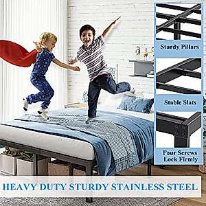IBEDMAZIE Queen Bed Frame 14 Inches Heavy Duty Platform Metal Bed Frames Queen Size with Storage Space Support 3500lbs Bedframe Non-Slip Noise Free Black Queen-Size Bed Frame No Box Spring Needed