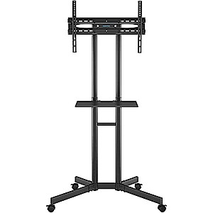Mobile TV Stand, Rolling TV Stand with Wheels for 32-85Inch LED, LCD, OLED Flat&Curved TVs, Height Adjustable TV Cart with Laptop Shelf and Locking Wheels, Holds Up to 132lbs Max VESA 600x400mm, Black