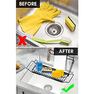 MK3 roll up Dish Drying Rack for Kitchen Counter , with Sponge Holder for Kitchen Sink Caddy Organizer Telescopic Storage Black