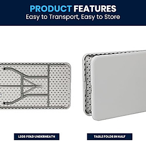 Flash Furniture Kathryn 8' Rectangular Plastic Folding Event Table with Carrying Handle, Bi-Fold Portable Banquet Table for Indoor/Outdoor Events, Granite White, 30"W x 96"L