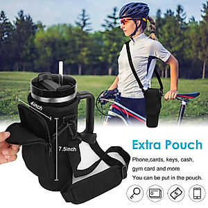 E-Senior 40 oz Tumbler with Handle and Carrier Bag, Stainless Steel Cup Reusable Insulated Coffee Mug,Keep Hot/Cold,Travel Water Bottle with holder For Travel Home, Office (Black)