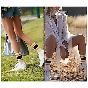 4 PAIRS Stripe Crew Socks For Women Retro Athltic Socks Casual Cotton Stretchy Novelty Socks Unisex MultiColor
