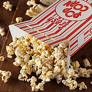 Fasmov 100 Pack Paper Popcorn Boxes, 6" L x 2 1/2" W x 8 1/2"H Close Top Movie Theater Popcorn Boxes, Popcorn Containers for Movie Party and Theater Night (Red and White Stripes)