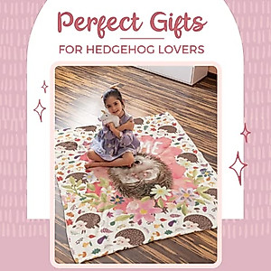 Hedgehog Gifts for Women & Girls, Hedgehog Throws for Hedgehog Lovers, Super Soft Flannel Throw Blankets with Cute Hedgehog Pattern, Birthday Gifts, 50” x 65”, White