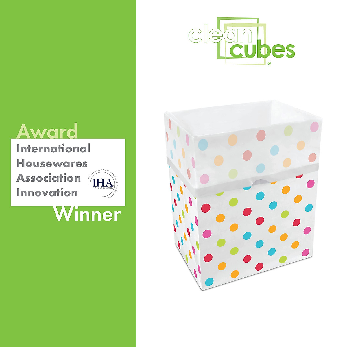 Clean Cubes 13 Gallon Disposable Trash Cans (3-Pack). Reusable Garbage and Recycling Bins for Parties, Events, and More (Polka Dot - 18" Tall x 14" Wide 10" Deep)