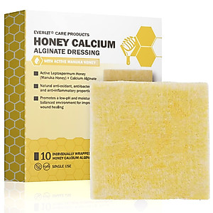 EVERLIT Honey Calcium Alginate Dressing 2” x 2” Pack of 10 | Sterile, Highly Absorbent Dressing With Pure Manuka Honey | Advanced Wound Care For Cuts, Skin Tears, Burns, Pressure Sores, Diabetic Ulcer