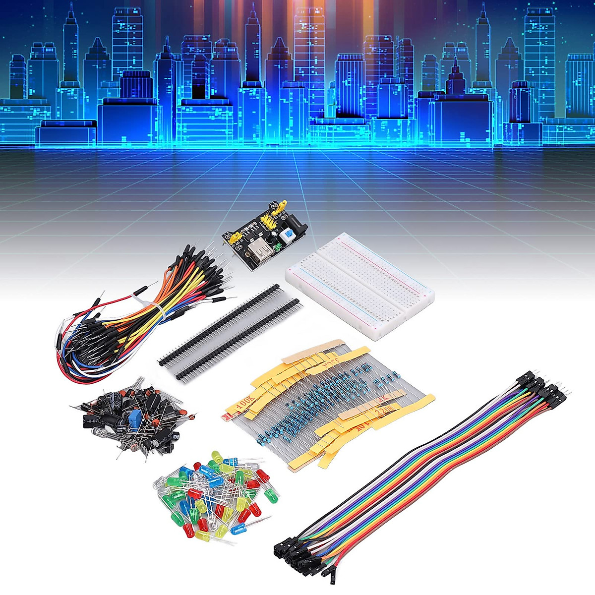Electronic Component Kit Assortment Breadboard Capacitor Resistor PCB + Metal Basic Electronic Starter Kit One-Stop Learning Electronics and Programming Tools for