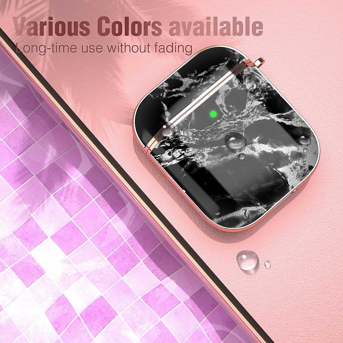 Maxjoy for AirPods Case Cover, Marble AirPod Case for Women Men Hard Protective Shockproof Cute iPod Case with Keychain Clip Compatible AirPods 2nd 1st Generation Charging Case 2&1, Black