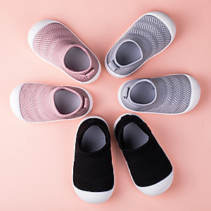 Infant First Walk Non-Skid Shoes Toddler Baby Boys Girls Soft Sole Fashion Breathable Knitted Mesh Socks Shoes Slip-on Sneakers Indoor Outdoor(BlackStripe,S)
