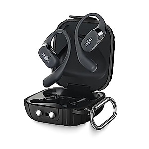 [Newest Secure Lock] Alquar for SHOKZ OpenFit T910 Case Cover, Silicone Protective Scratch Shock Resistant Cover ONLY Compatible with SHOKZ OpenFit T910 Earbuds Charging Case with Carabiner(Black)