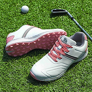 TUMAHE Ladies Golf Shoes Spikeless Waterproof Golf Shoes for Women Leather Golf Sneakers Outdoor Anti Slip Walking Footwears,Pink,10