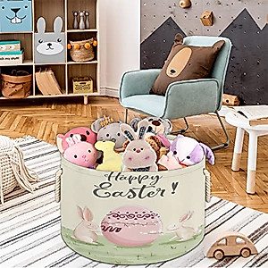 Happy Easter Funny Rabbits (7) Large Round Baskets for Storage Laundry Baskets with Handles Blanket Storage Basket for Bathroom Shelves Bins for Organizing Nursery Hamper Girl Boy