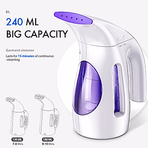 Hilife Steamer for Clothes, Portable Handheld Design, 240ml Big Capacity, 700W, Strong Penetrating Steam, Removes Wrinkle, for Home, Office and Travel (Purple)