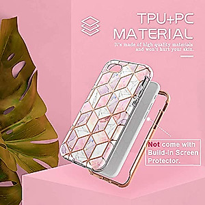 Hasaky Case for iPhone SE 2022 Case,iPhone SE 2020 Case,iPhone 8 Case,iPhone 7 Case,iPhone 6s/6 Case,Dual Layer TPU+PC Heavy Duty Anti-Scratch Shockproof Protective Phone Case - Pink/Rose Gold Marble